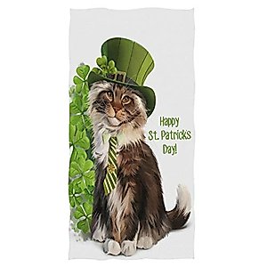 St. Patrick's Day Extra Large Hand Towels Cat Leprechaun Watercolor Clover Shamrock Bath Towel Ultra Soft Highly Absorbent Multipurpose Bathroom Towel for Hand,Face,Gym and Spa Holiday Decor,16x30IN