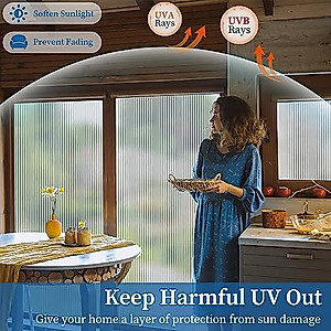 FEOMOS Reeded Glass Film, Window Privacy Film, 3D Glass Decals Film, Decorative Film for Window Door Cabinet Non Adhesive Anti UV 17.7 x 78.7 inches