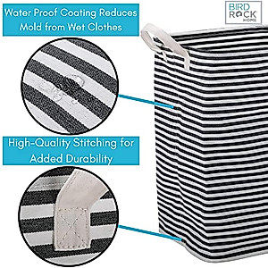 BIRDROCK HOME 61L Collapsible Single Square Laundry Hamper Basket - Grey & White Stripes Bin - Compact Dirty Clothes Organizer Bag - Lightweight Tote