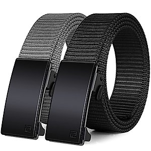 WONDAY Nylon Ratchet Belt 2 Pack, Web Belts for Men Nylon Belt Automatic Slide Buckle (Black+Grey, S - Fit waist 30"-36")
