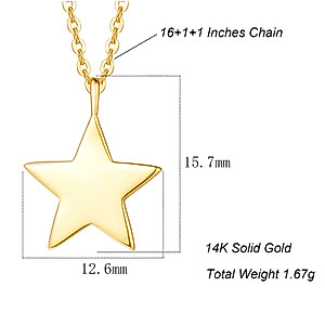 14K Solid Yellow Gold Dainty Tiny Statement Charm Star Pendant Necklace Fine Jewelry Anniversary Friendship Birthday Christmas Gifts For Her Mom Women, 16"+ 2" Gold Extender