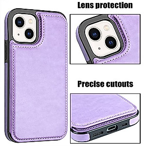 MMHUO for iPhone 13 Case Wallet Magnetic Back Flip Case for iPhone 13 Case for Women Girls with Card Holder Protective Case Phone Case for iPhone 13 6.1 Inches (2021),Purple