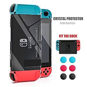 Dockable Case for Nintendo Switch, Protective Case for Nintendo Switch with a Tempered Glass Screen Protector and 6 Joy Stick Covers, Fit into the Dock Station - Clear