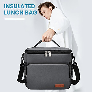 BAGSVIEWER Large Insulated Lunch Box for Men & Women, Reusable Lunch Bag for Work Office Picnic, Leakproof Cooler Bag with Adjustable Shoulder Strap (Grey, 12L)