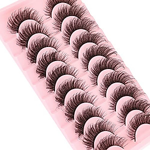 MilyBest Lashes False Eyelashes 10 Pairs Cat Eye Lashes Fluffy Wispy D Curl Volume Pestañas Postizas Bulk Strip Natural Look Lashes Sets Pack Faux Mink Eyelashes