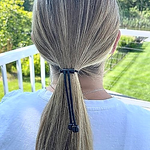 Pulleez Sliding Ponytail Holder, Set of 2 - Acrylic Charms - Black/ Brown Elastic Hair Ties