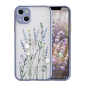 Ownest Compatible for iPhone 14 Case for Clear Frosted PC Back 3D Floral Girls Woman and Soft TPU Bumper Protective Silicone Slim Shockproof Case for iPhone 14 6.1 Inch-Purple