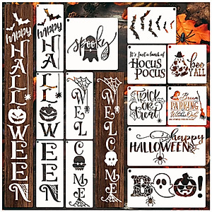 Halloween Stencils for Painting on Wood Door Sign Reusable Large Holiday Stencil for Crafts Canvas Wall Shirts Cookie Drawing Paint Decorating (Halloween Sign)