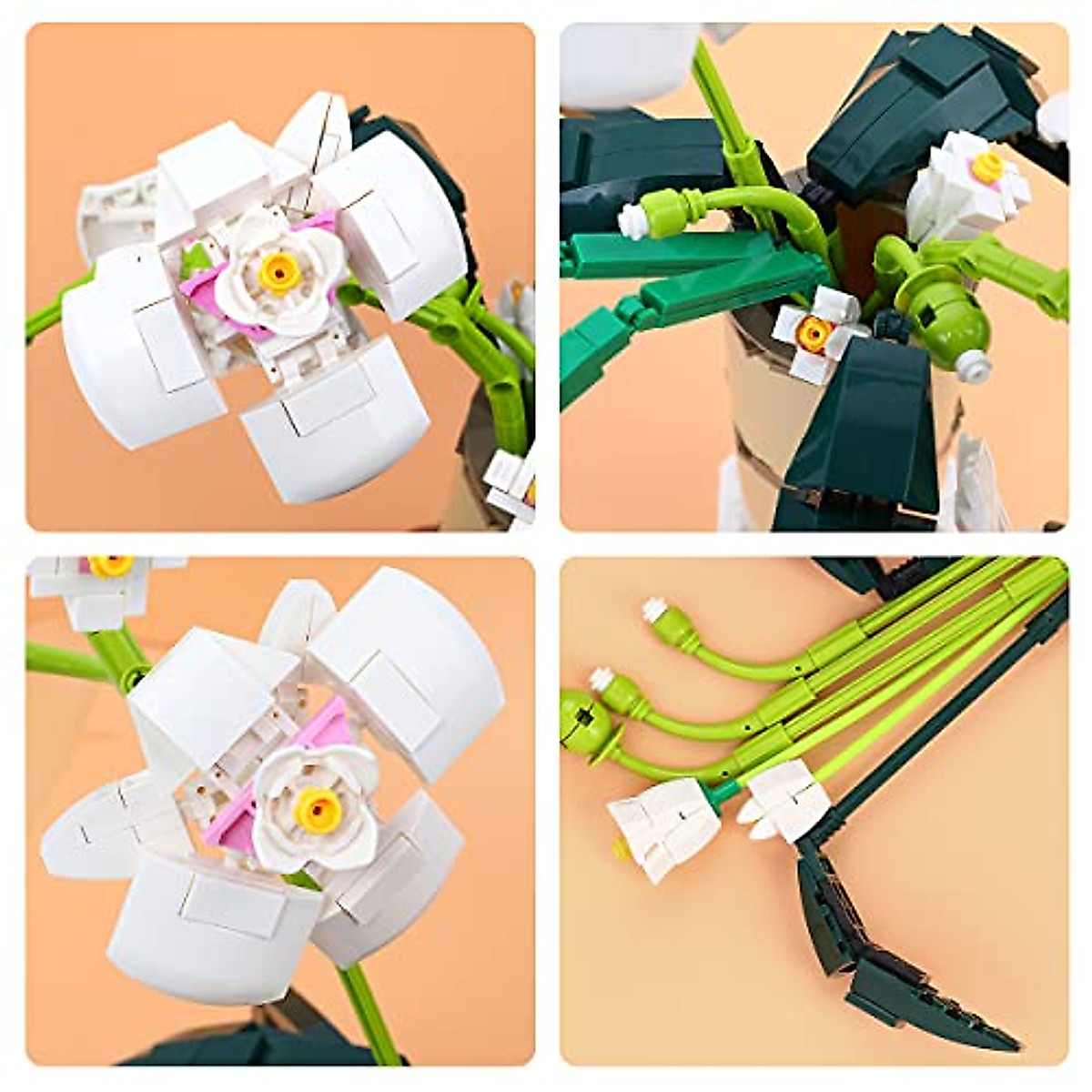 588 Pieces Flower Bouquet Building Kit Orchid Bonsai Building Blocks Set for Adults,Valentine's Day Birthday for Her,Artificial Flowers DIY Home Office Decor