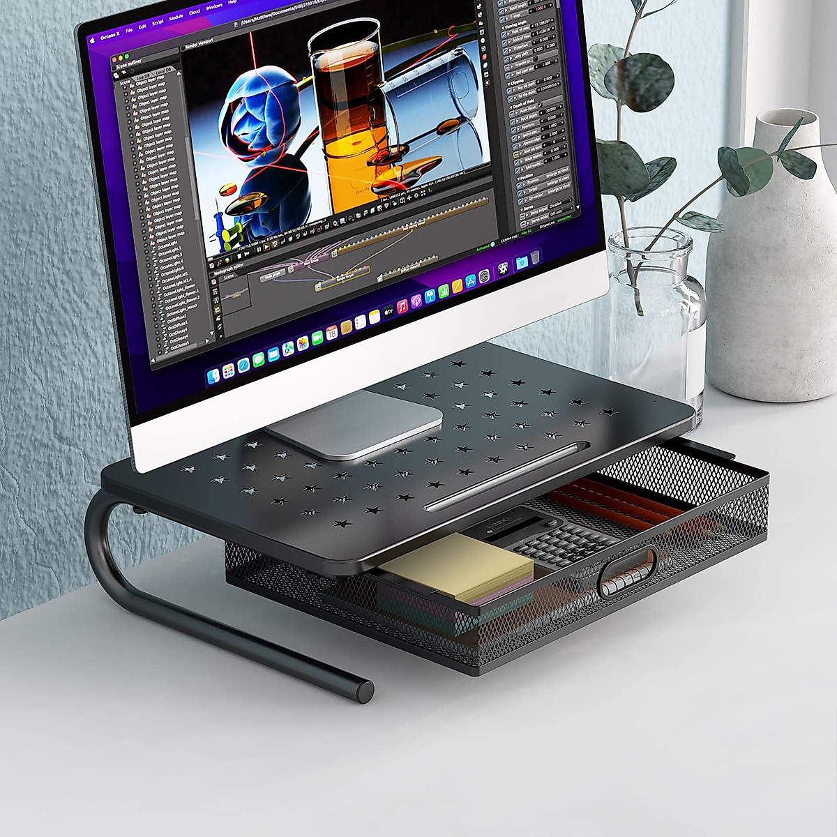 Zimilar Monitor Stand Riser with Metal Drawer, Monitor Riser for Computer, Laptop, Printer, Notebook, iMac, Premium Metal Computer Monitor Stand with Storage