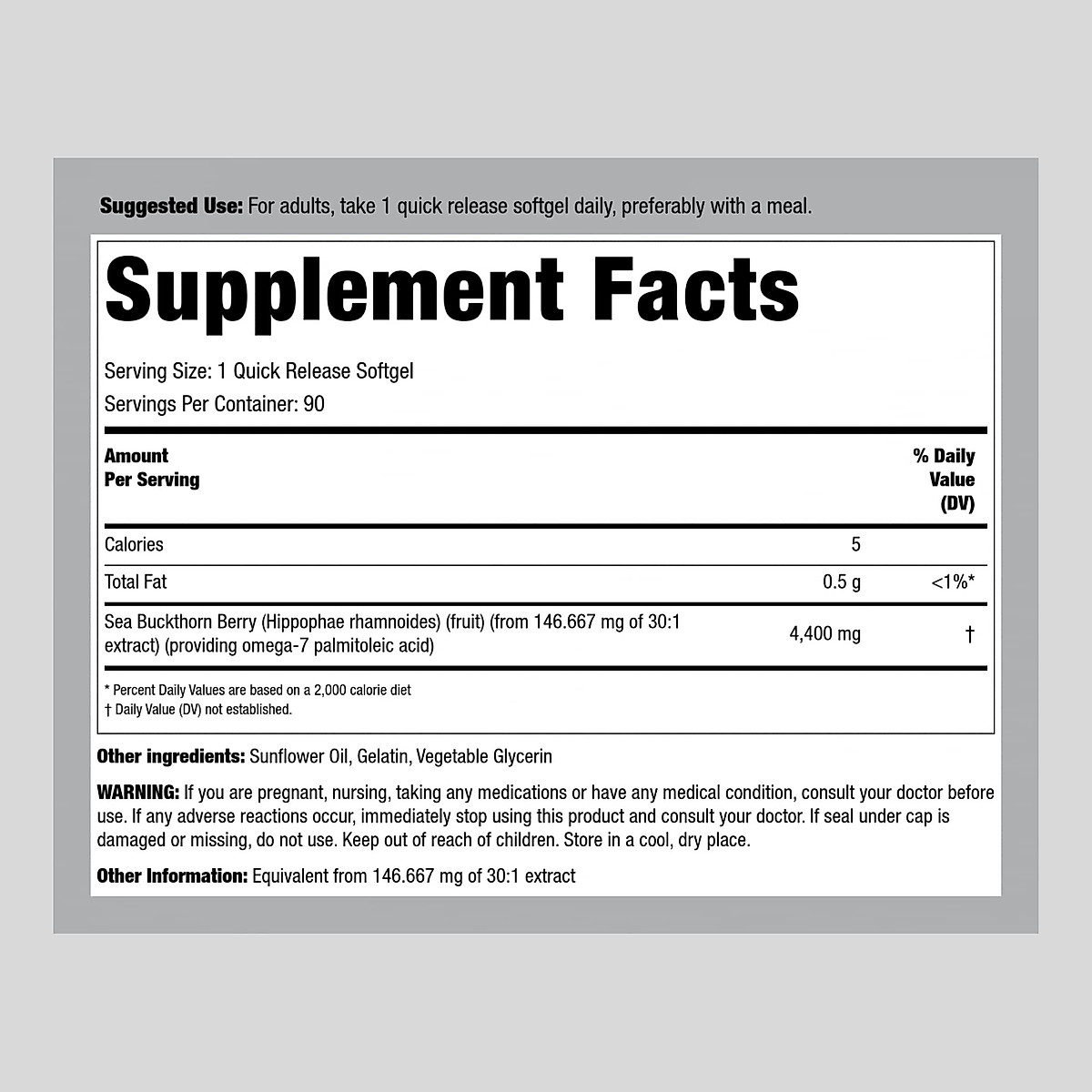 Piping Rock Sea Buckthorn Oil Capsules 4400mg | 90 Softgels | Sea Buckthorn Berry Extract | with Omega-7 | Gluten Free, Non-GMO