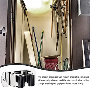 Generic Broom Gripper - Mop Hanger | Wall Mounted Broom Holder | Broom Organizer Storage Tool | Stainless Steel Mop Rack | Broom Hanger Gripper | Mop and Broom Holder | Broom Gripper Mop hook, Black