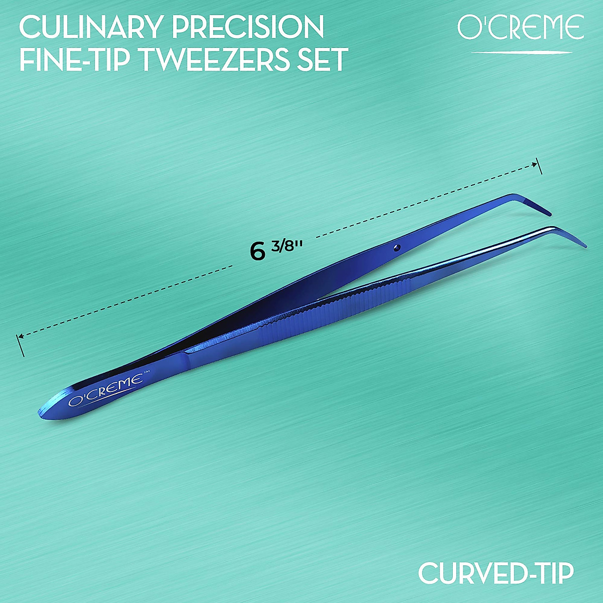 O'Creme Curved Tweezers 6.25 Inch Fine-Point Stainless Steel, Blue