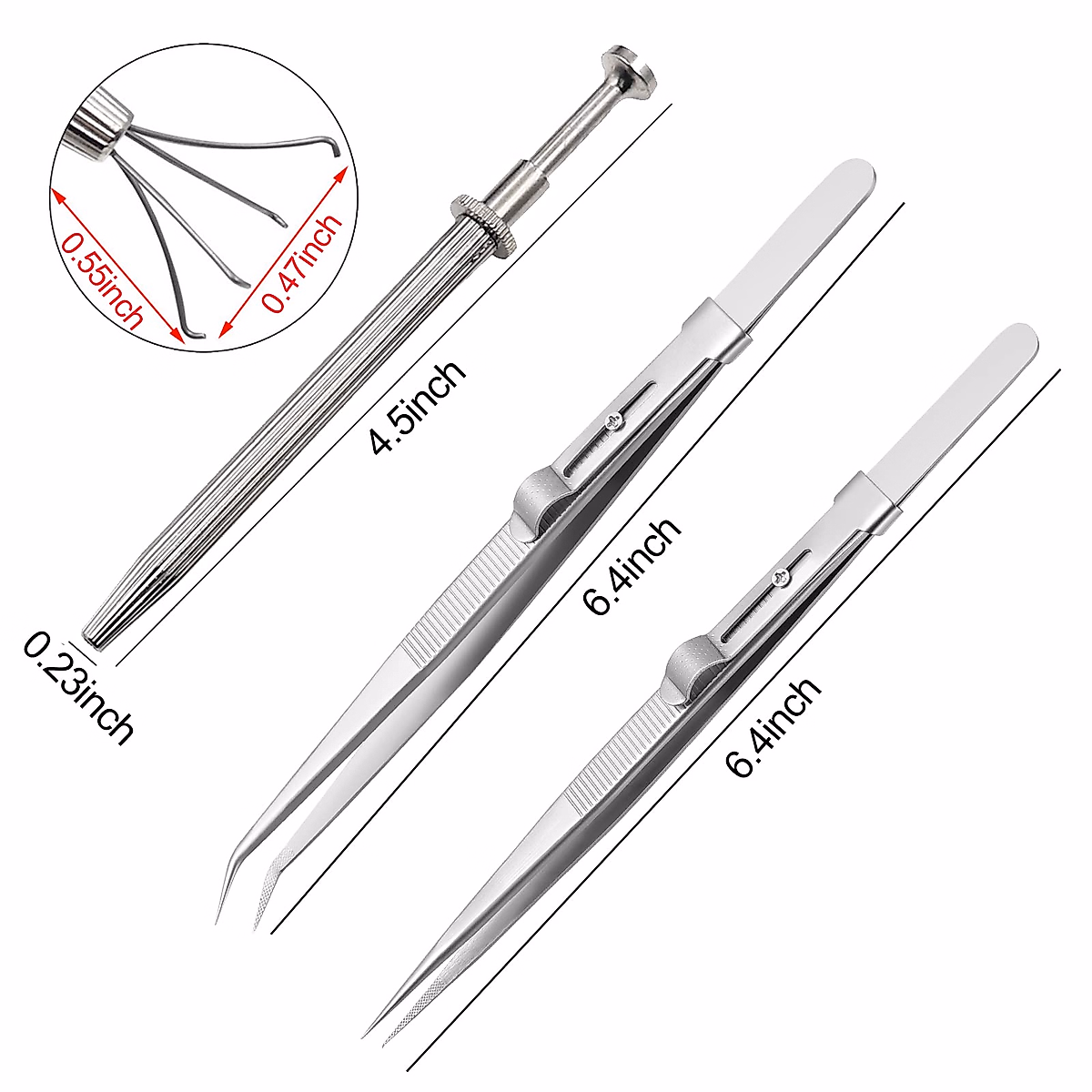 3 Pack Diamond Holder Pick up Tool Stainless Steel Tweezers Diamond Claw Tweezers Parts Beads Diamond Gems Prong Tweezer Grabber Stone Jewelry Locking Tweezers