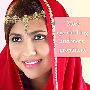 Gonioa Head Chain Jewelry Headband Crystal Bohemian Hair Accessories with Peal Women Head Chains Forehead Chain Rhinestone Headpieces with Drop Pendant