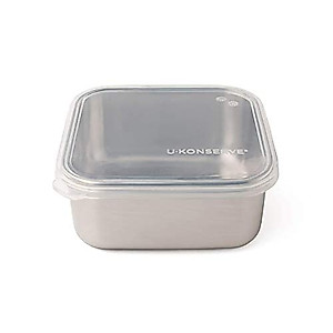U Konserve Stainless Steel Food Storage Bento Box Container, Leak Proof Silicone Lid Dishwasher Safe - Plastic Free (30oz Clear)