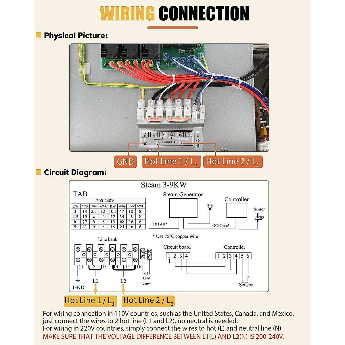 LEIRUO 10.5KW Commercial Self-Draining Steam Generator Shower System Home Steam Bath Spa Generator 30 min to 12 Hours Auto Drain 95-131℉ for Suitable Space Heating 10.5 m³/371 Cubic feet (10.5KW)