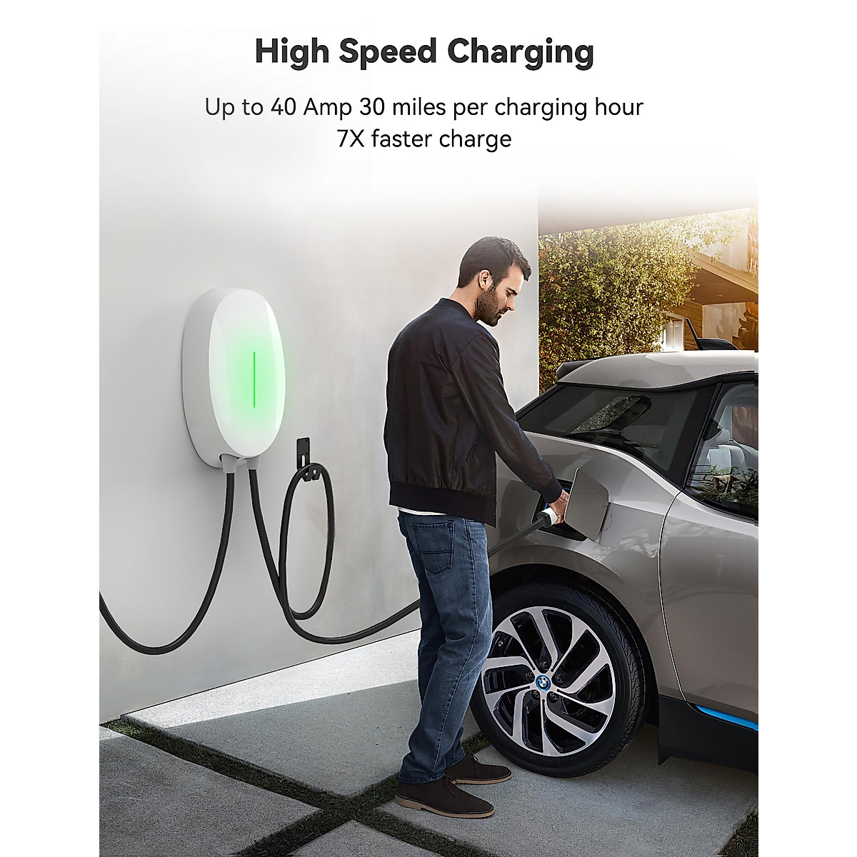 Teskee EV Charger Level 2 Home Smart EV Charging Station for All Electric Vehicles & Plug-in Hybrid Cars Outdoors and Indoors Use Max 9.6kW 40Amps 20-Foot Cable NEMA 14-50