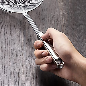 Strainer Spoon, 6.3 Inches Pasta Spoon Strainer with Long Handle Stainless Steel, Eisinly Kitchen Frying Utensil Food Strainer Skimmer Spoon for Cooking