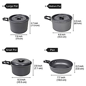 Yodo Anodized Aluminum Camping Cookware Set Backpacking Pans Pot Mess Kit for 4-5 Person
