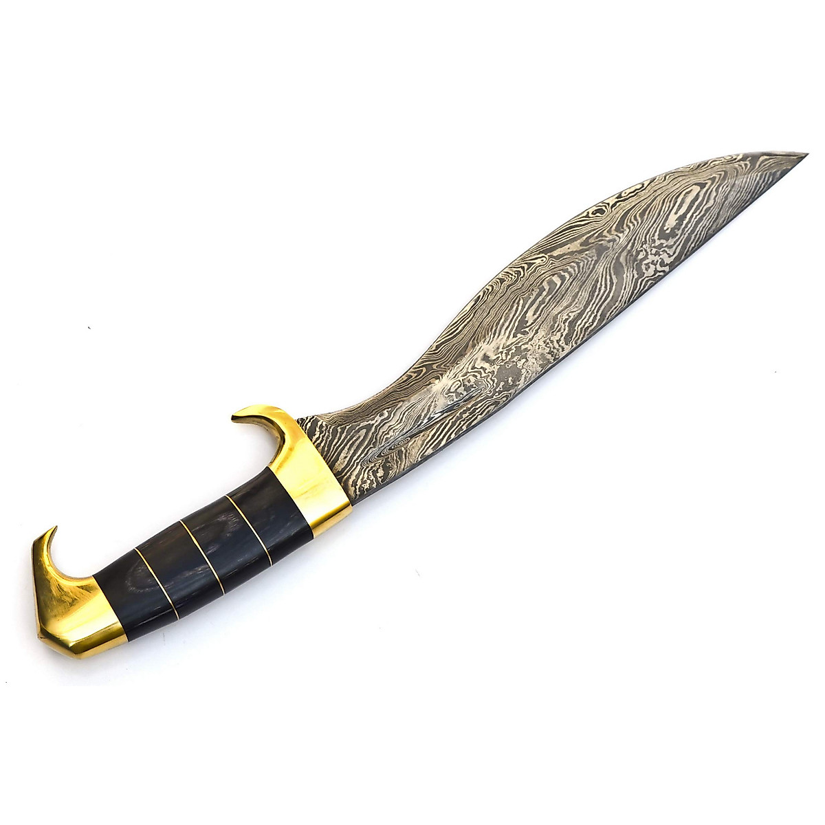 Skokie Knives Custom Hand Made Damascus Steel Hunting Knife Handle Black Pakka Wood with Brass Spacer