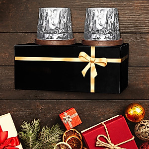 BOLESTA Whiskey Glasses Set of 2, Rotatable Tumbler Crystal Glass Cups, Drinking Glasses with 2Pcs Creative Walnut Coasters and Gift Box - for Scotch,Bourbon,Cocktails