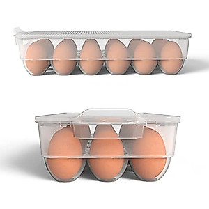 Clear Covered Egg Holder 3-Pack, Plastic Egg Storage for Refrigerator, Egg Tray Container with Lid, Fits 18 Eggs