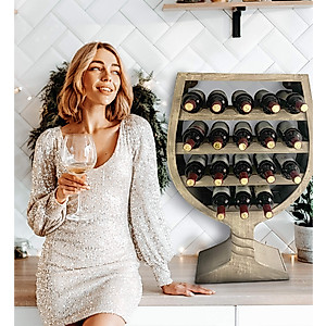 CoTa Global Modern Wine Glass Shaped Wall Mounted Wine Rack - 18 Bottles Freestanding Wooden Wine Holder, Hanging Bottle Rack or Floor Stand, Wine Storage Shelf Organizer for Wine Bar & Home Décor