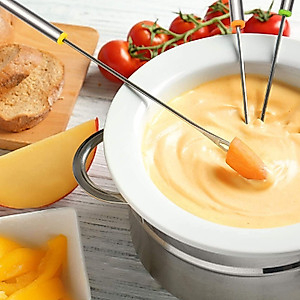 6PCS 9.5 Inch Fondue Forks Stainless Steel, Colored Coding Cheese Fondue Fork Fruit Fondue Forks, Chocolate Fondue Forks Set of 6, for Hot Pot, Barbecue, Fruits, Vegetables, Cheese, Marshmallows