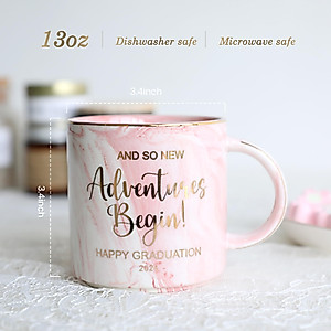 Komiikka Happy Graduation Coffee Mug, Graduation Gifts for Her 2024 for Graduating College School Friends Girlfriends Graduate Students (Pink Marbled, 13OZ)