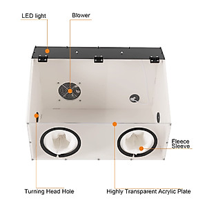 TBVECHI Fully Enclosed Electric Grinding Table Polisher, Transparent Dust Box Acrylic Cover with Led Light and Blower for Polishing Machine (2 Hole)