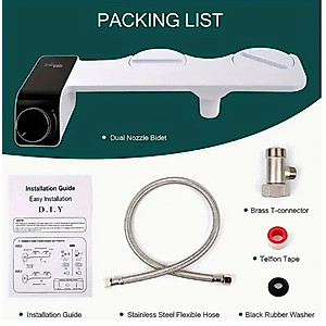 Bidet Attachment for Toilet Bidet Non-Electric Cold Water Sprayer Toilet Seat, Adjustable Water Pressure Retractable Self-Cleaning Dual Nozzle for Real Feminine Wash in Black Knob (PaniFlow).