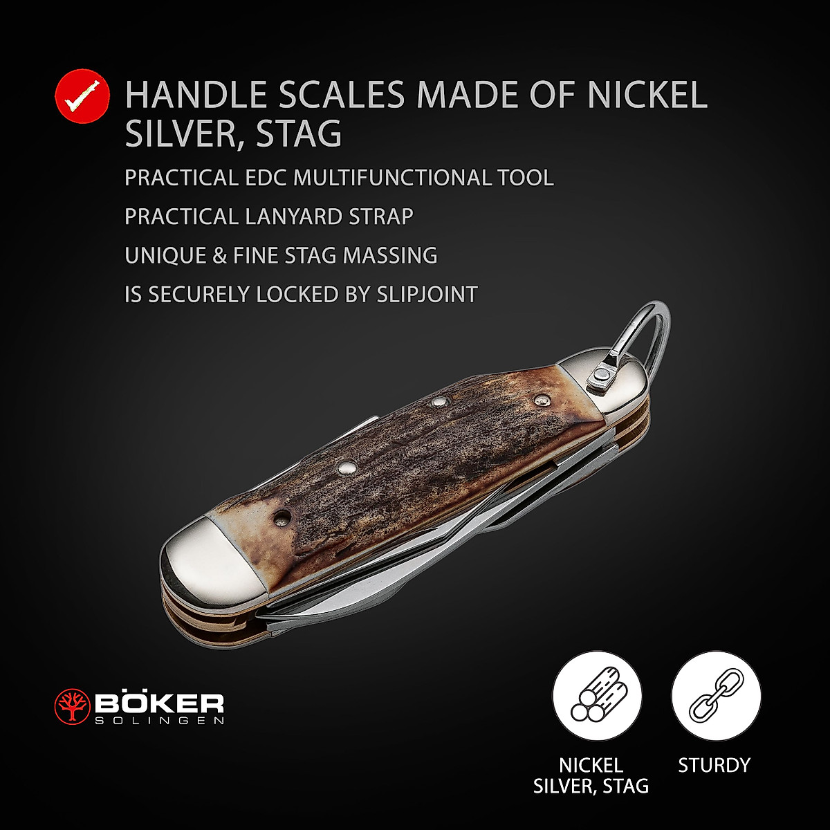 Boker 110182HH Boxer Camp Pocket Knife with 2.5 in. Blade, Stag