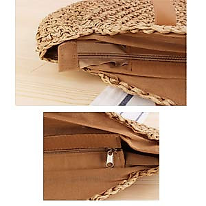 Donalworld Women Round Straw Pompom Shoulder Bag Corn Summer Woven Bags Coffee