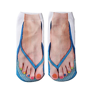 3D Pattern Manicure Print Socks Flip Flop Funny Hidden Comfort Running Socks Women Personalized Low Cut Ankle