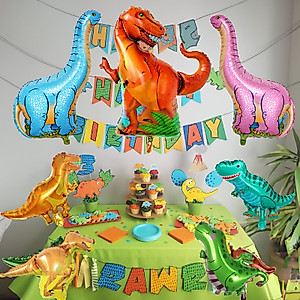 Dinosaur Foil Balloons Set (12-50 in), 9 Pieces Large Dinosaur Aluminum Mylar Balloons for Kids, Giant Cute Dinosaur Birthday Party Decorations for Boys Jungle Dino Theme Baby Shower Decor Supplies