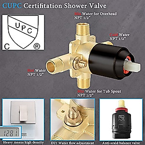 SUNZOE Shower Faucet Set with Tub Spout Matte Black Anti-Scald Pressure Balanced Bathtub Shower Faucet Set 8 Inch Shower Head Wall Mounted Rainfall Shower System Rough-in Valve Body Included