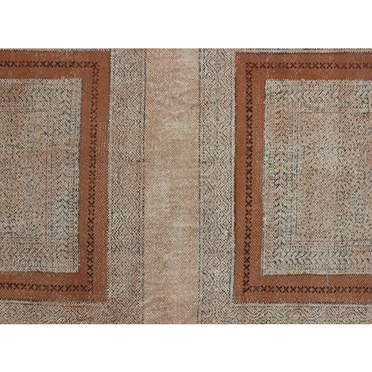 Casavani Hand Block Printed Cotton Dhurrie Bordered Brown & Beige Area Rug Doormat Floor Rug Indoor Area Rugs for Bedroom Living Room Laundry Room 10x18 Feet