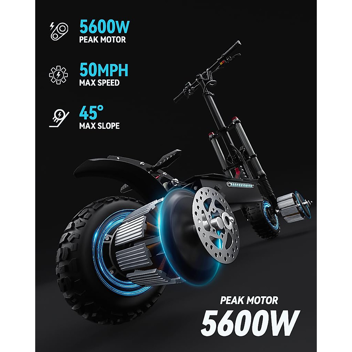 Adults Electric Scooter,Max Speed 50 MPH,5600W High Power Dual Motor,Up to 60Miles Range Battery,11 Inch Pneumatic Off-Road Tires with Detachable Seat for Daily Commuting…
