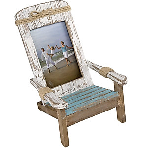 EXCELLO GLOBAL PRODUCTS Beach Chair Photo Frame: Holds 4x6 Vertical Photo. Rustic Picture for Tabletop Display with Nautical Beach Themed Home Decor