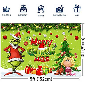 Merry Christmas Party Decorations, 5x3 Ft Christmas Backdrop for Kid Party Supplies Happy Birthday Banner Cartoon Theme Party Decorations Photography Background