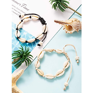 meekoo 2 Pieces Boho Natural Shell Anklet Bracelet Handmade Beach Foot Jewelry Adjustable Beaded Anklet for Women