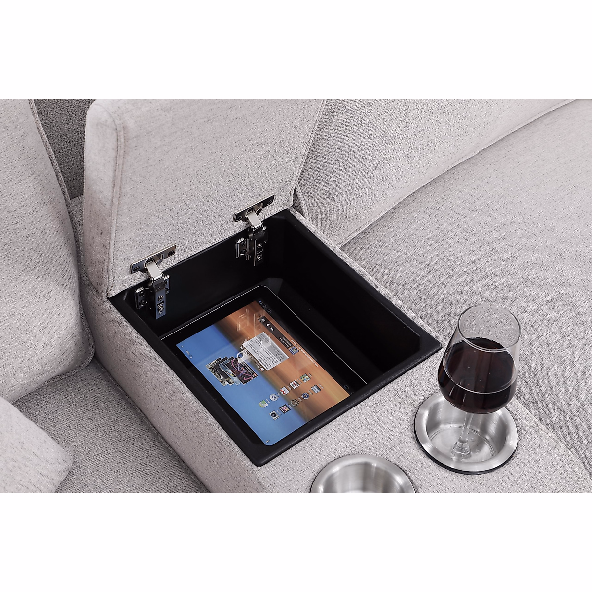 YOPTO Linen Upholstered Sectional Sofa with Removable Ottoman,U-Shape 6 Seat SectionalCouch W/Cupholder Console Part and USB Port for Living Room,Apartment, Spacious Space,Light Gray