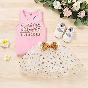 HAPPYMA Toddler Kids Baby Girls Birthday Outfits Princess Vest Sleeveless Tank Top + Dot Bubble Mesh Skirt 2Pcs Summer Set (Pink, 3-4 Years)