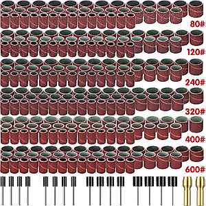Shimeyao 890 Pieces Sanding Drum Set for Drum Sander 80 120 240 320 400 600 Grits Sanding Drums with 24 Pieces Drum Connecting rods 2 Pcs Self Tightening Drill Chuck