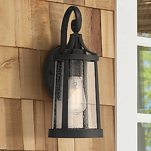 Rover Rustic Farmhouse Industrial Outdoor Wall Light Fixture Black Metal 15 1/2" Clear Seedy Glass for Exterior House Porch Patio Outside Deck Garage Yard Front Door Garden Home - Franklin Iron Works