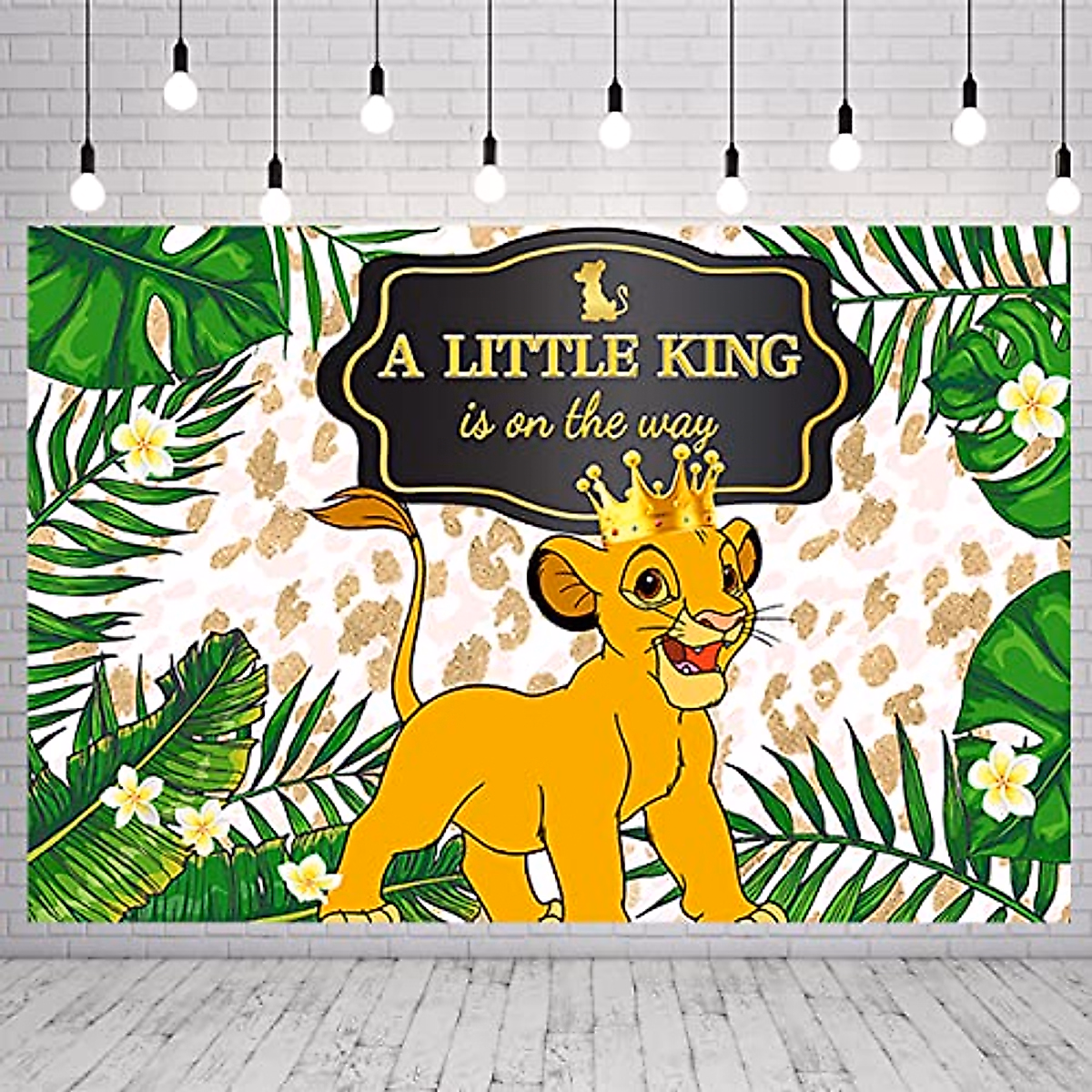 Lion Backdrop for Gender Reveal Party Supplies A Little King is On The Way Banner for Party Decorations Green Leaves Baby Shower Photo Background 59x38in