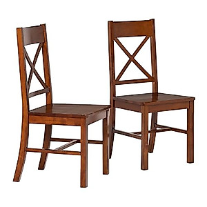 Walker Edison Modern Farmhouse Wood X-Back Armless Dining Chairs Kitchen, Set of 2, Brown