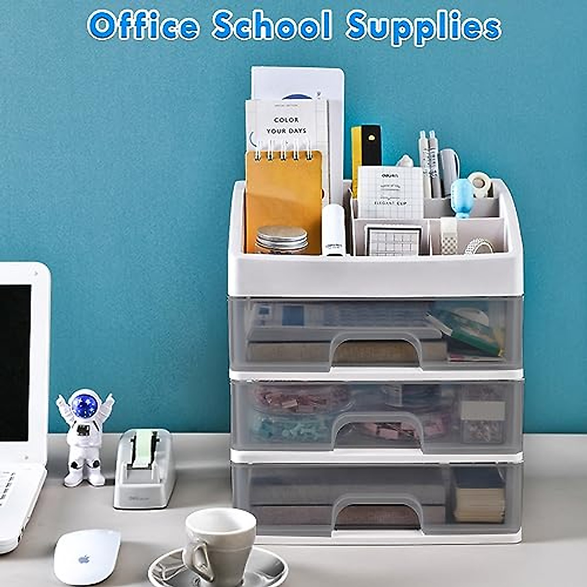 4 Tire Desk Drawer Organizer,3 Drawer Desktop Plastic Storage Drawers,Clear Desk Organizer with Sliding Drawer,Desktop Organization for Office School Home, Makeup Supplies,Transparent Gray