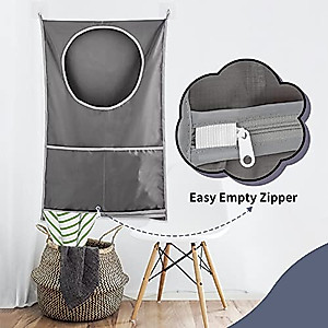 2 Pack Hanging Laundry Hamper Bag - with Free Adjustable Stainless Steel Door Hooks, Best Choice for Holding Dirty Clothes and Saving Space (2 White)